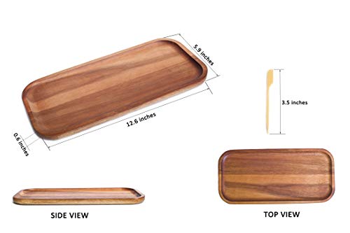 Dstuff Wood Serving Platter Tray Plate, Bathroom Vanity Tray, Wooden Steak Plates, Set of 1 Small Wood Tray + 30 Paddle Picks, Solid Natural Rectangular Acacia Board for Food Party Cheese Appetizer,
