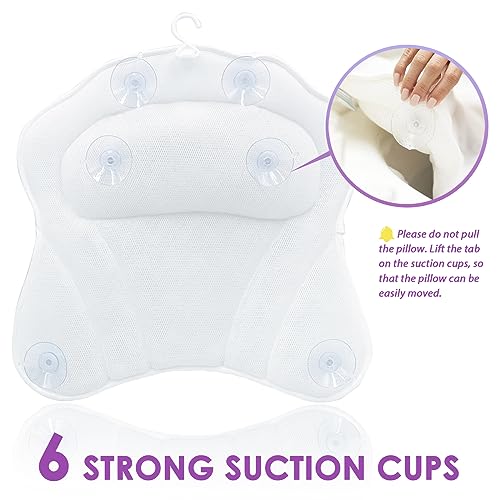 AEROiVi Bath Pillows for Tub Neck and Back Support, Bathtub Pillow with Headrest Cushion, 6 Non Slip Suction Cups Spa Relaxing Bathroom Accessories