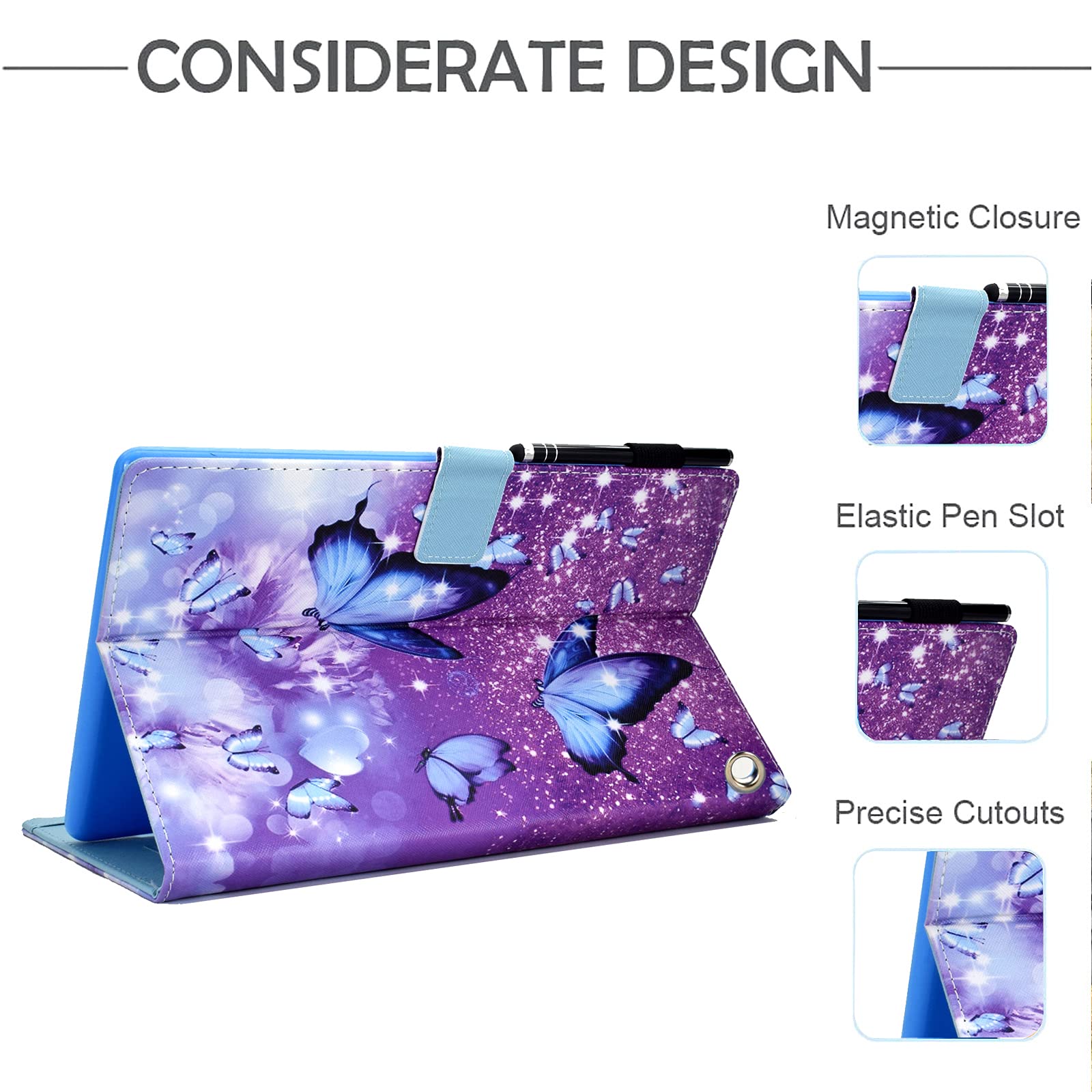 Case for Kindle Fire HD 10 Tablet & Fire HD 10 Plus (13th/11th Generation 2023 2021 Release) Cover Case, Funut Premium PU Leather Stand Folio Cover with Auto Wake/Sleep, Purple Butterfly