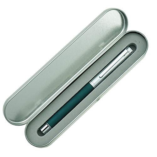 Hongdian 1843 Navigator Fountain Pen Fine Nib Solid Metal, Green Ripple Pattern with Refillable Converter and Metal Pen Case