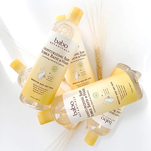 Babo Botanicals Moisturizing Plant-Based 2-in-1 Bubble Bath & Wash - with Organic Calendula & Natural Oat Milk - For Babies, Kids & Adults with Sensitive Skin - Hypoallergenic & Vegan - 15 oz