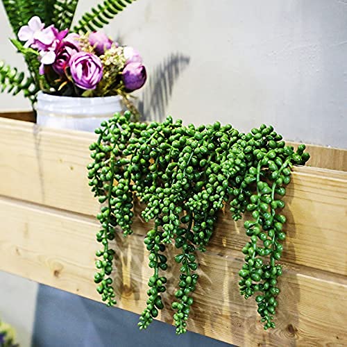 8 Pieces Artificial Succulents Hanging Plants Fake String of Pearls Realistic Hanging Succulents Plants Artificial for Wall Home Garden Decor (15.74 Inches Each Length)