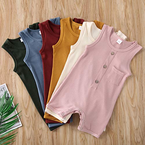 Baby Girl Boy Romper Bodysuit Solid Plain One Piece Jumpsuits Sleeveless One Piece Baby Clothes Outfits Summer (Blue, 12-18 Months)