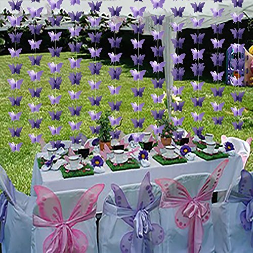 ADLKGG Butterfly Hanging Garland 3D Paper Bunting Banner Party Decorations Wedding Baby Shower Home Decor Purple 4 Pack, 110 inch