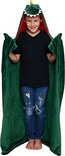 Silver Lilly Dinosaur Wearable Hooded Blanket - Soft Fleece Animal Wrap Around Dress-Up Costume Throw Blanket Cloak for Kids