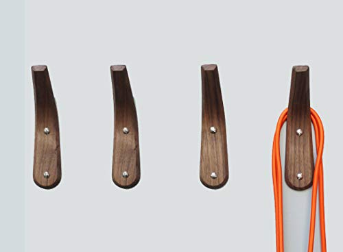 Mid Century Modern Wall Hook, 4 Pcs Wooden Coat Hooks, Peg Rack Bathroom Hanger Rustic Towel Hangers, Black Walnut Wood for Hanging Coats Hats Bags Towels