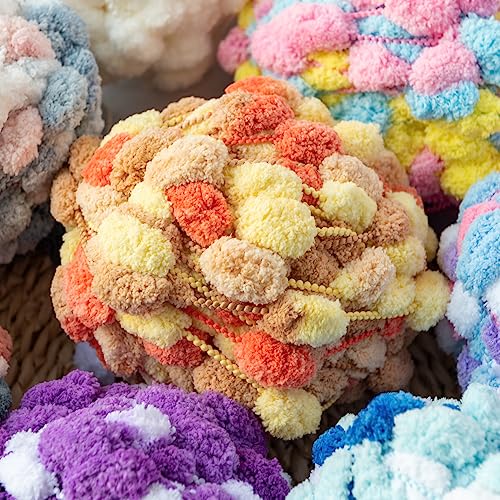 5 Yarn Balls,100% Polyester POM-POM Knitting Yarn (130g Each, 250M Total) - Perfect for Handcrafts, Scarves, Hats, Sofa Mats, and Pet Nests (34)