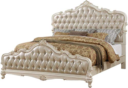 ACME Chantelle Eastern King Bed - - Rose Gold PU & Pearl White