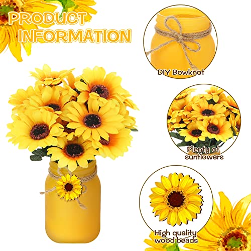 13 Pcs Mason Jar Table Centerpiece Faux Sunflower and Lemon Kitchen Decor and Accessories and Beaded Garland Spring Summer Farmhouse Decoration for Home Kitchen Tiered Tray Decor (Sunflower Style)