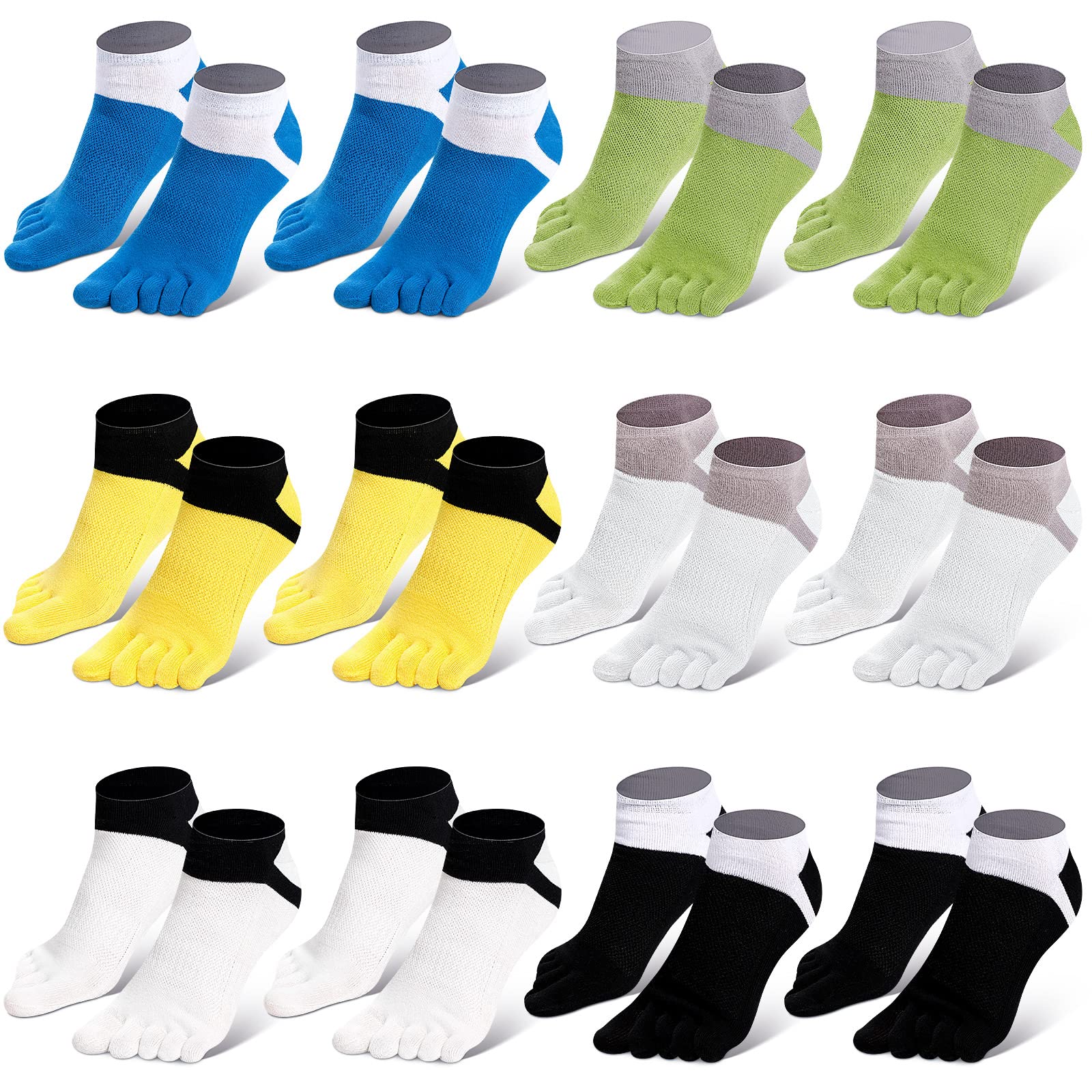 12 Pairs Low Cut Toe Socks for Men Cotton Finger Socks Breathable Toe Separator Socks Men's Athletic Socks for Running Sports
