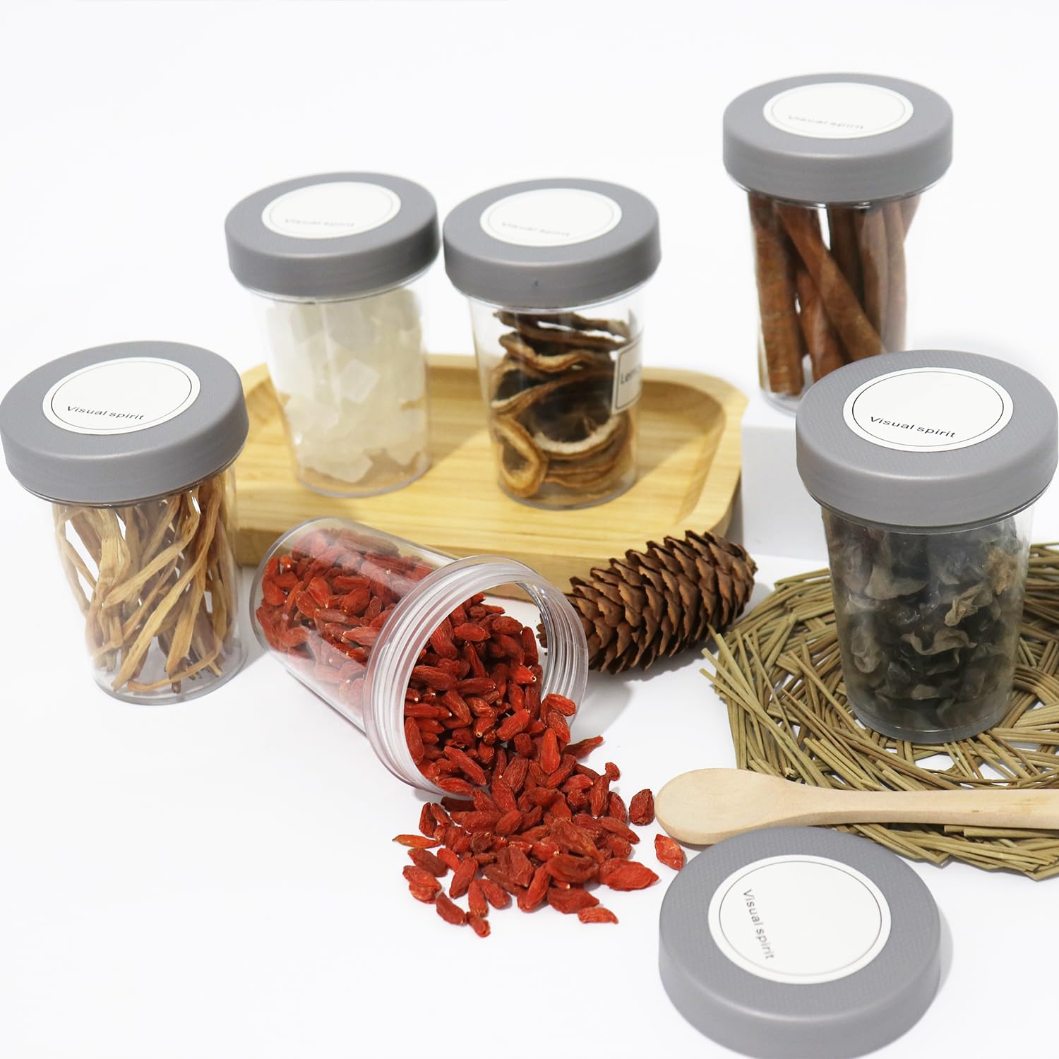 14 PCS Spice Jars storage containers,6 oz, heavy calibre Jars NOT NEED Collapsible Funnel, with Lids Spice Labels Stickers,PETG materials, (black)