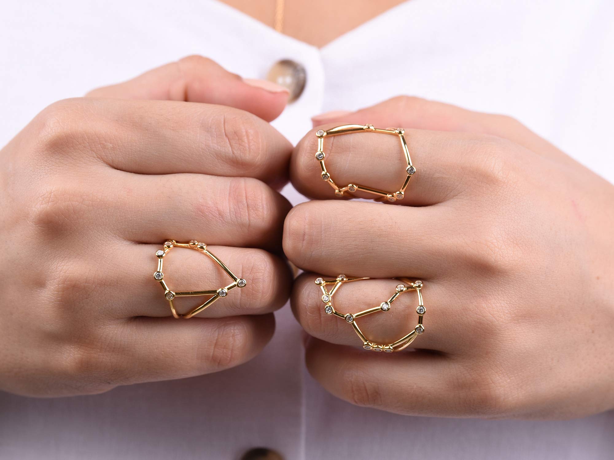 18K Gold Plated Sterling Silver Bezel Set Constellation Zodiac Rings - Gemini (May 21 - Jun 20)