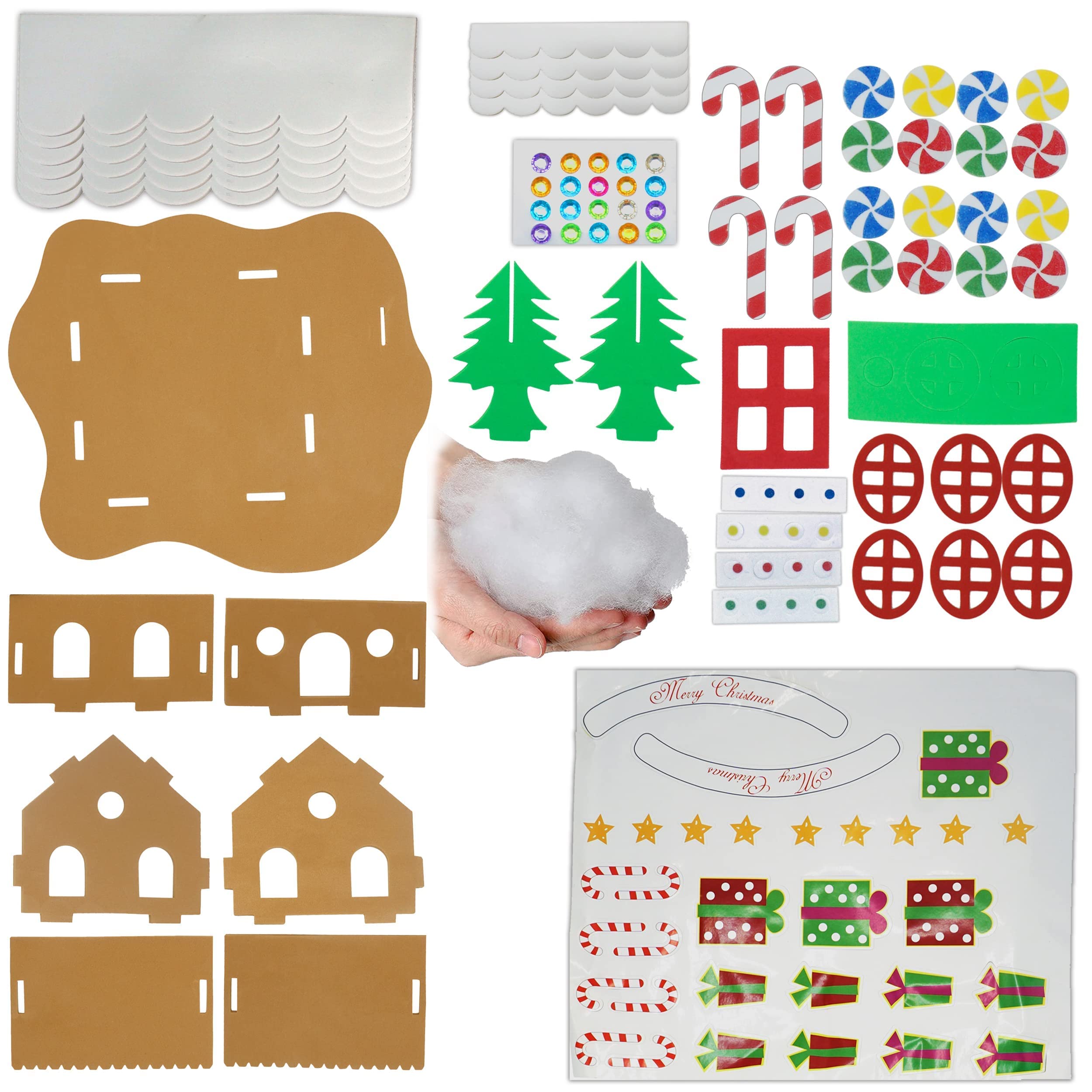 4E's Novelty Foam Gingerbread House Craft Kit (1 Pack) for Kids with Foam Stickers, Build & Decorate it Yourself DIY Christmas Crafts for Kids & Toddlers