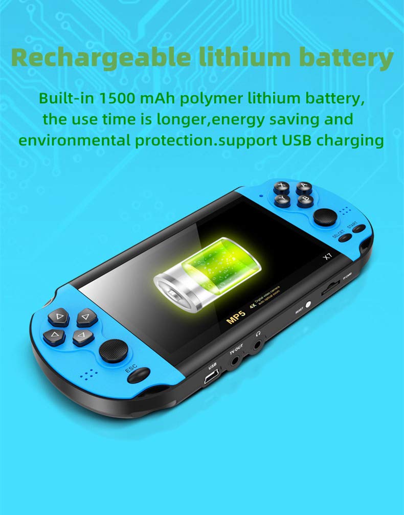4.3 inch Dual Joystick Color Video Game Console Built-in 3000 Games Support Arcade CPS/gba/gbc/gb/SFC/fc/sega Video Music AV Out Rechargeable Lithium Battery (Blue)
