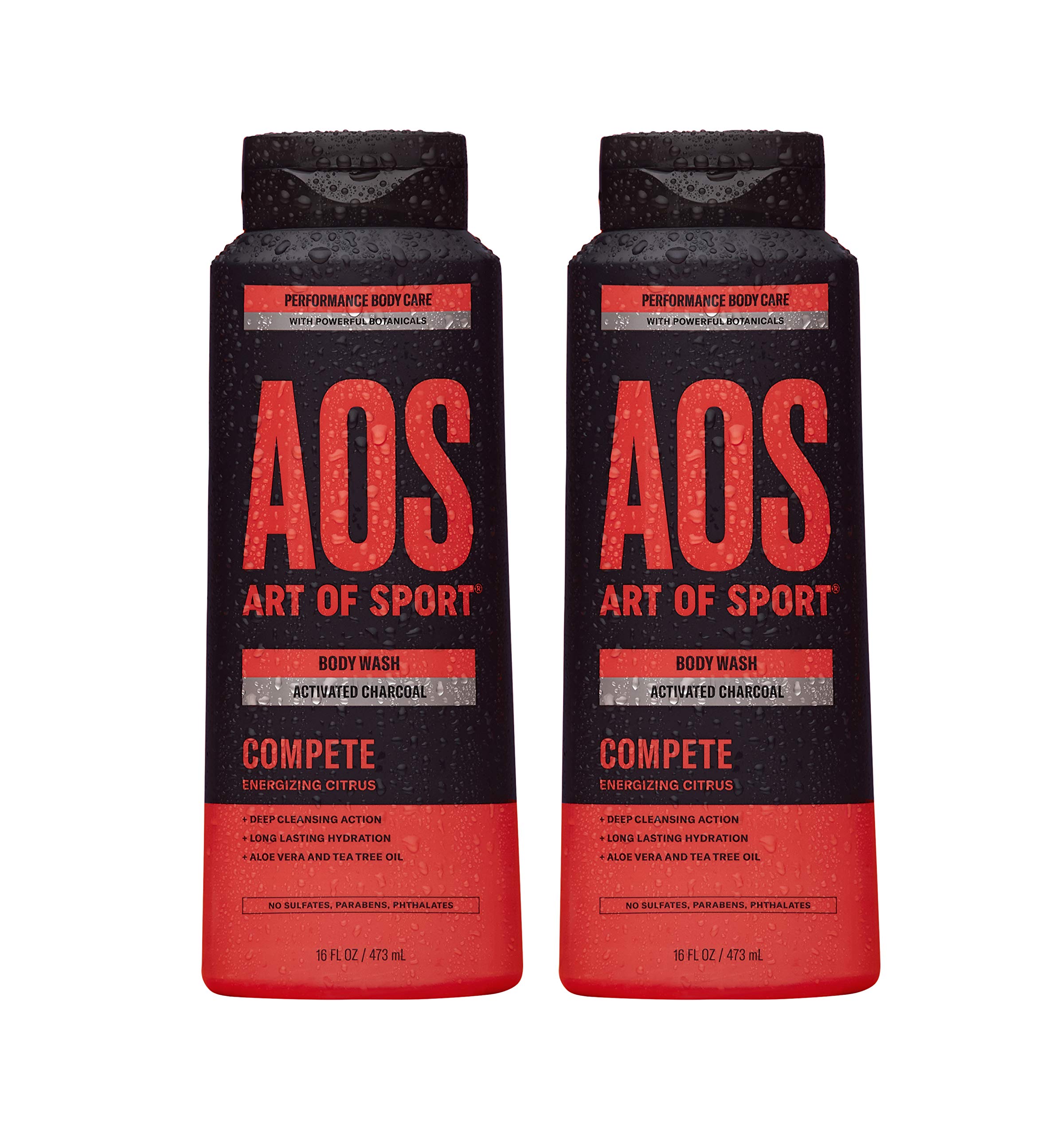 Art of Sport Men’s Body Wash, Charcoal Activated Shower Soap, Citrus Fragrance, Made with Natural Botanicals, Moisturizing Tea Tree Soap, Made for Athletes, Compete Scent, 16 fl oz (Pack of 2)
