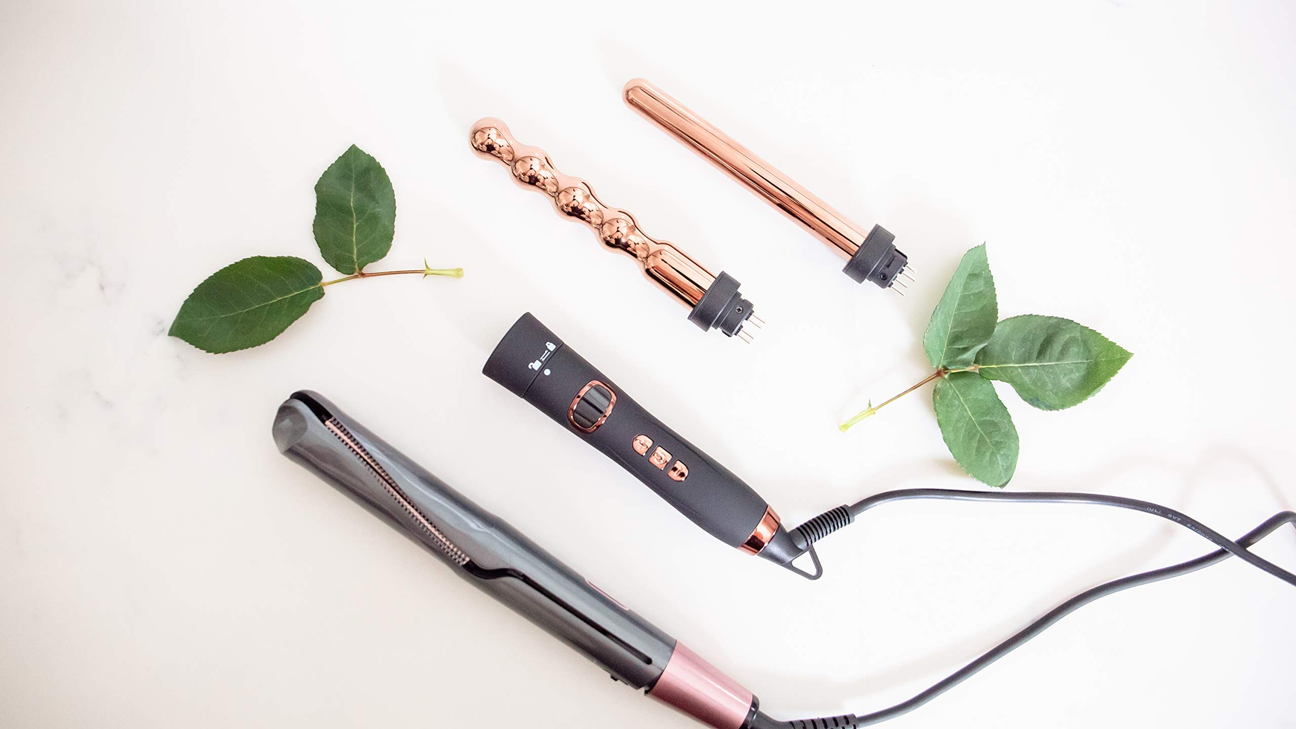Blenci Interchangeable Curling Wand Set - Professional Curling Iron and Hair Straightener Gift Set Bundle Includes Multi Attachment Styling Wand, Flat Iron, Glove & Travel Case, Gift Idea for Women