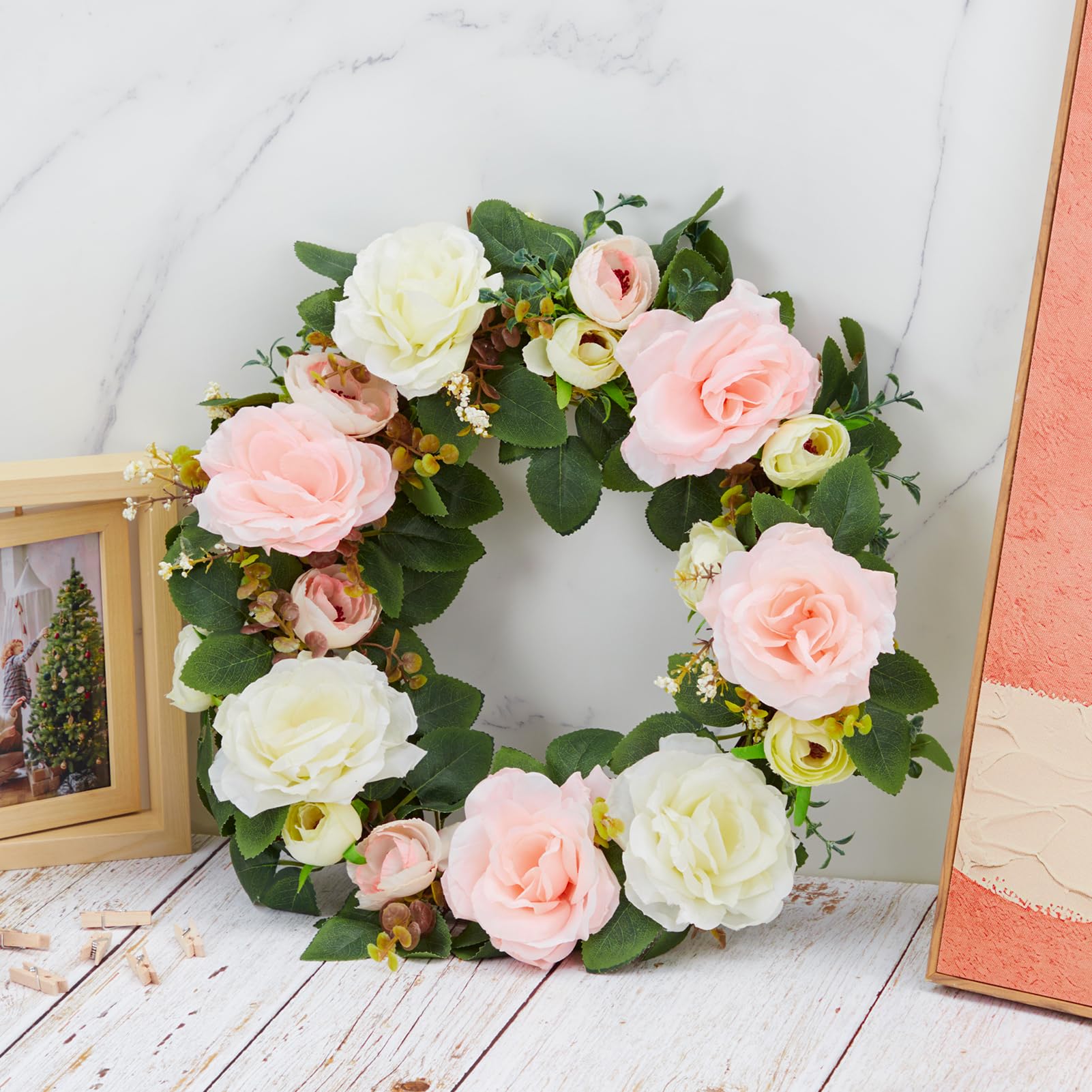 Adeeing Artificial Flower Swag 22-Inch Rose Peony Swag Arch Wreath Centerpiece for Wedding Home Room Garden Lintel Decoration,Pink Peonies