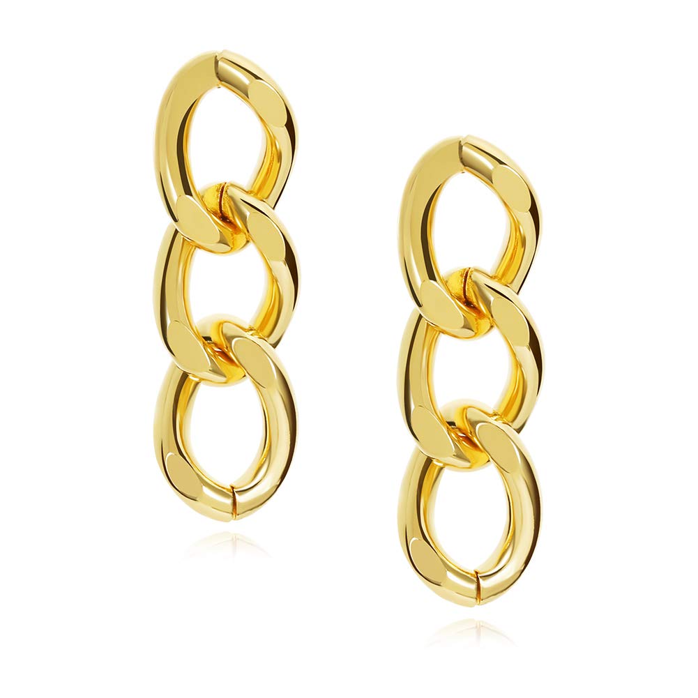 18K Gold Plated Chain Link Drop Dangle Earrings, Symmetrical Dangling Stud Earrings for Women Girls