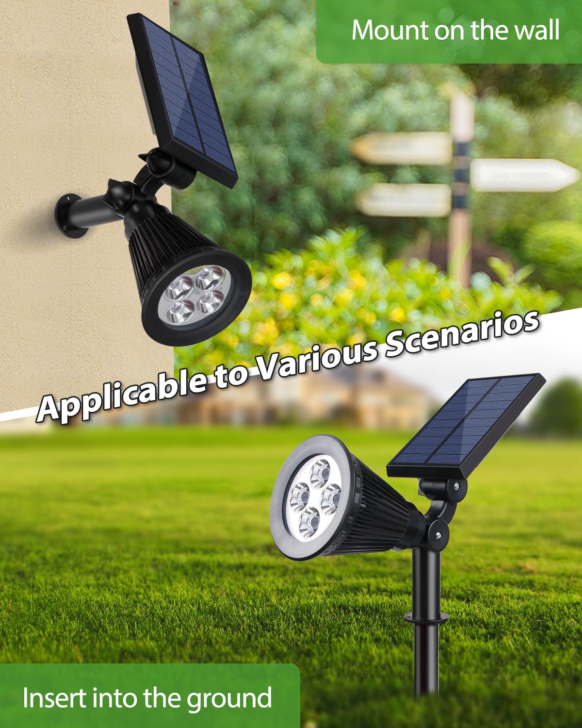 4 Pack Solar Powered Spot Lights Outdoor Waterproof LED Outside Landscape Spotlights Lighting for Trees, Flag, Plant, Wall, Yard, Garden, Backyard, House, Pathway, Adjustable Auto On/Off Uplighting