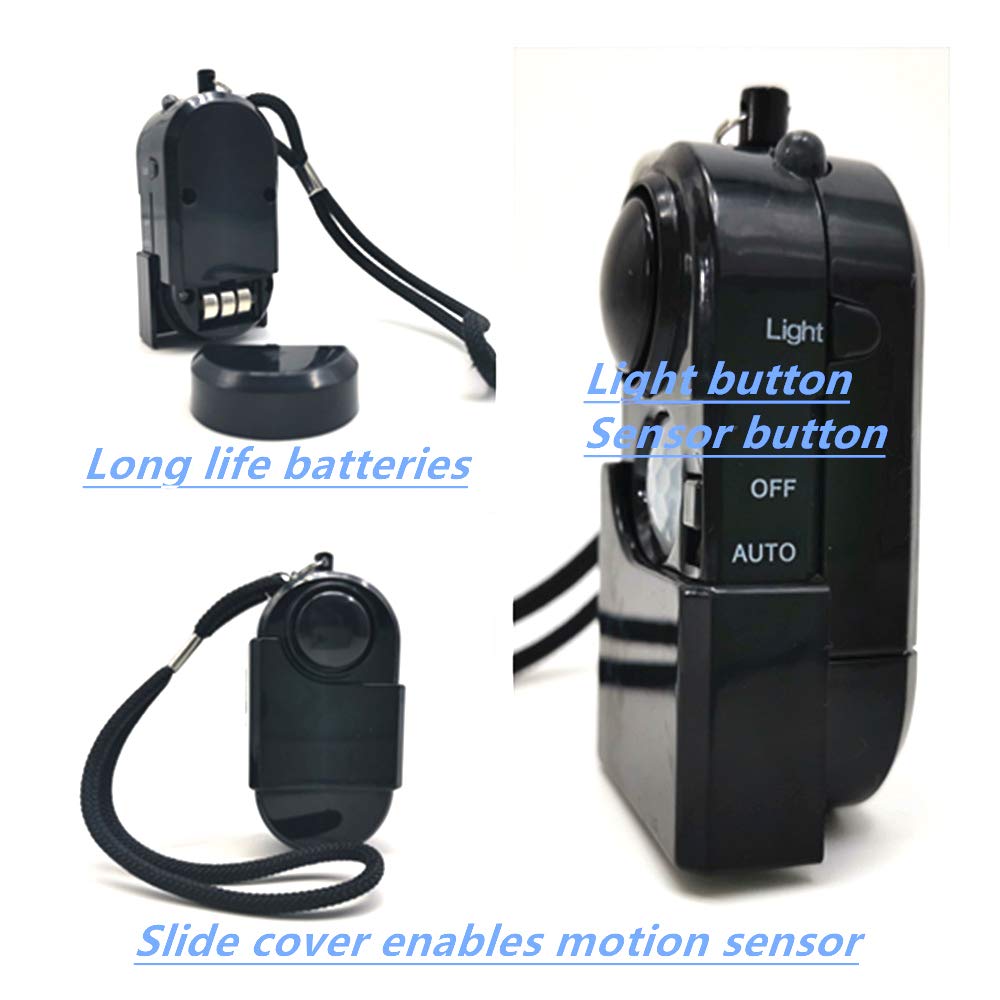 Portable Mini Motion Detector Alarm + 120DB Ear-Piercing Siren + SOS LED Light, Hotel Door Room Security Device for Female Women Kids Life Safety While Travelling Alone 2-Pack