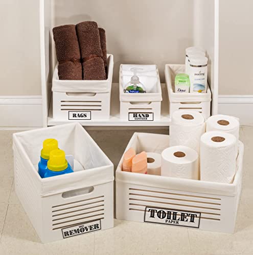144 Laundry Room Labels for Containers, Prefdo Modern Farmhouse Waterproof Preprinted Canister Bin Stickers for Linen Closet and Laundryroom Organization(Black)