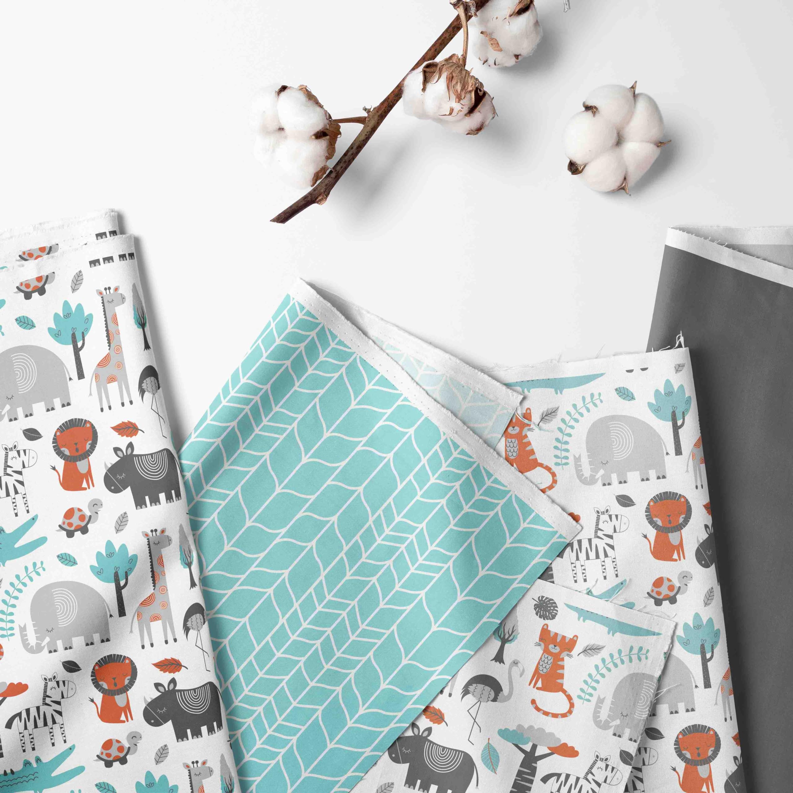 Bacati - Small Storage Tote Safari Animals Aqua/Orange/Gray Boys 10 x 10 x 10 inches