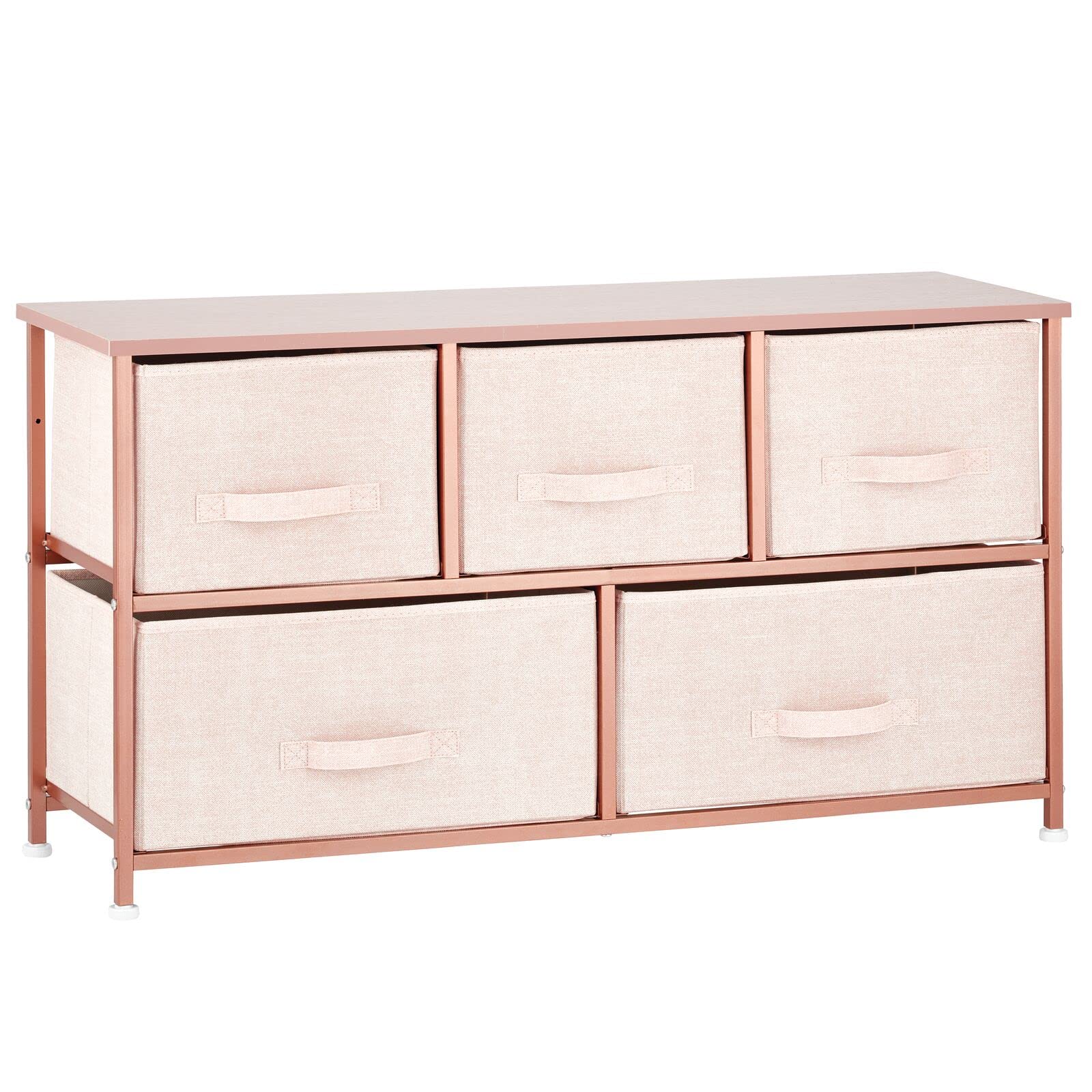 mDesign Chest of Drawers – Wide Set of Drawers with Wooden Top Shelf – Clothing Storage Tower for Socks, Underwear, Accessories – Pink/Rose Gold