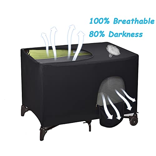 Crib Tent Cover Stretchy Blackout Tent for Pack N Play, Breathable Baby Netting Cover/Tent for Portable Playard to Sleeping or Play (Black)