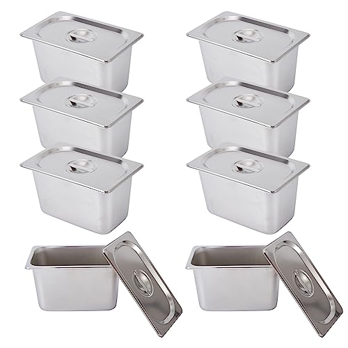 8 Pack Hotel Pans 1/4 Size Steam Table Pan with Lid,Commercial Stainless Steel Pan, Catering Food Pan for Food Warmer Party Restaurant Catering Supplies Restaurants