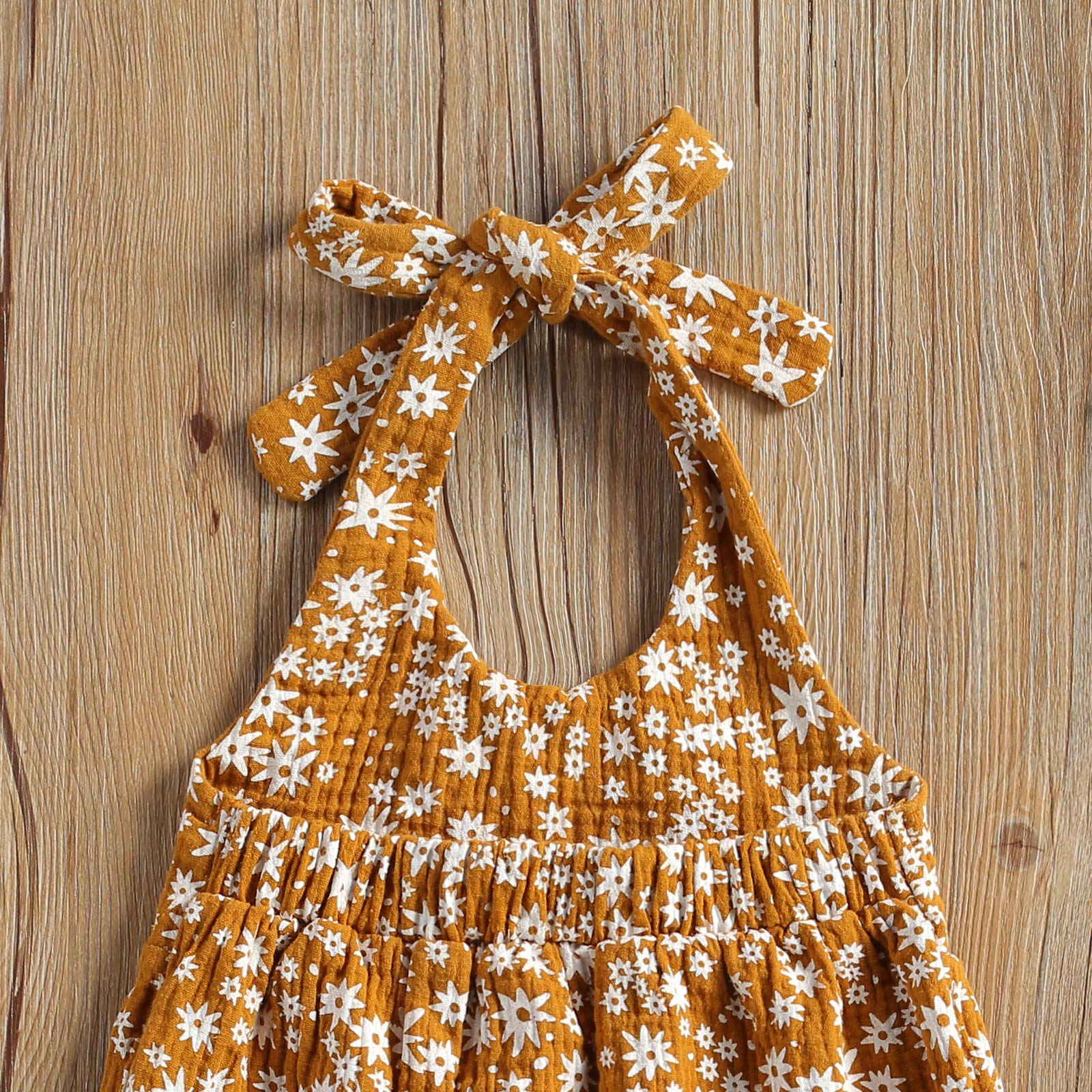 Baby Girls Daisy Playsuits Bodysuit+Headband Print Halter Romper Floral Jumpsuit Infant Summer Clothes (A-Yellow, 0-6 Months)