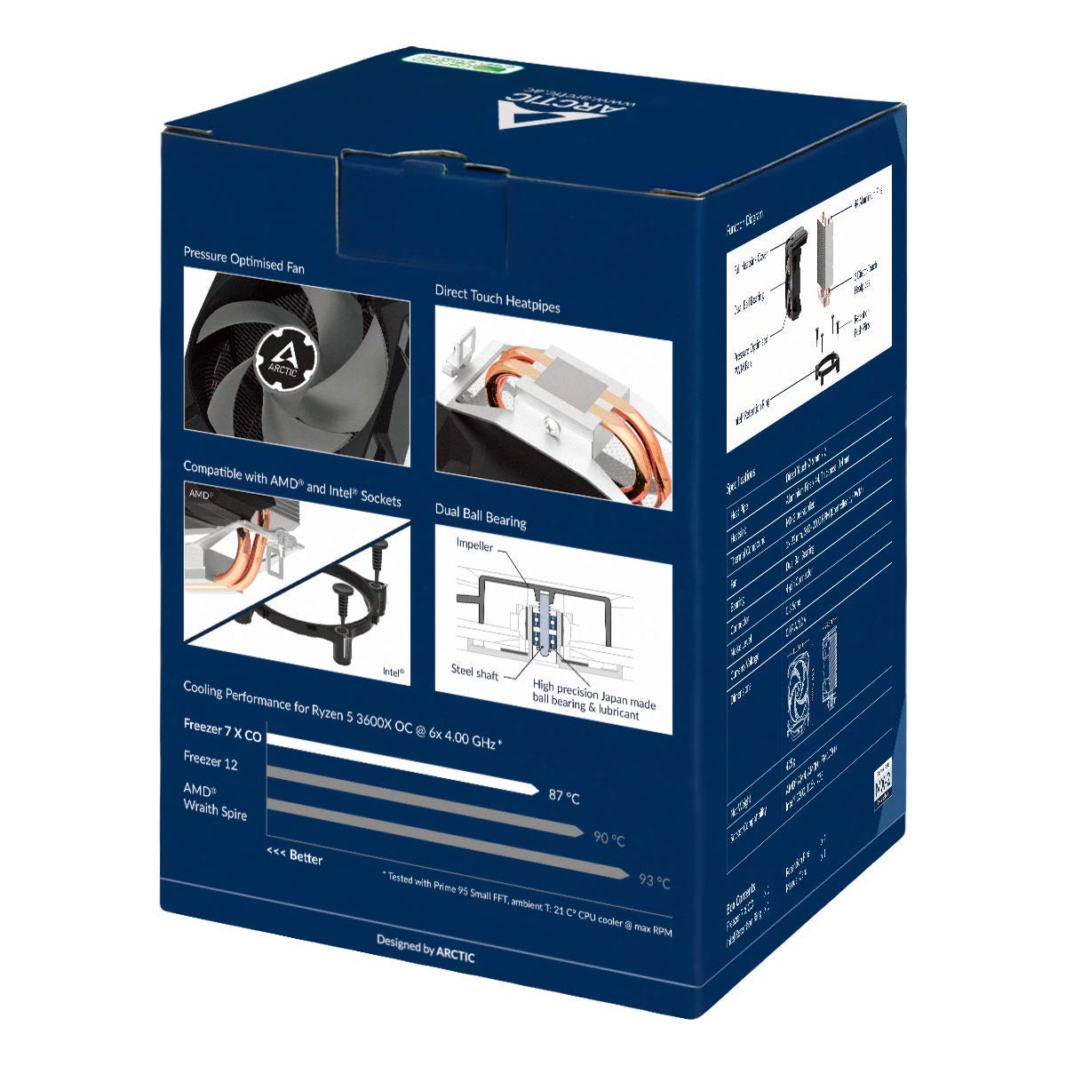ARCTIC Freezer 7 X CO - Compact CPU Cooler for Continuous Operation, 100mm PWM Fan, Multi-Compatible with Intel & AMD, LGA1700 compatible, 300-2000 rpm (PWM Controlled), Pre-Applied MX-4 Thermal Paste