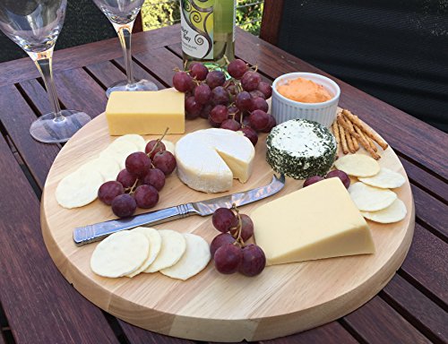 Checkered Chef Round Wood Cutting Boards - 13.5 Inch, Reversible Pizza Board w/ 8 Slice Grooves - Cheese Charcuterie Board