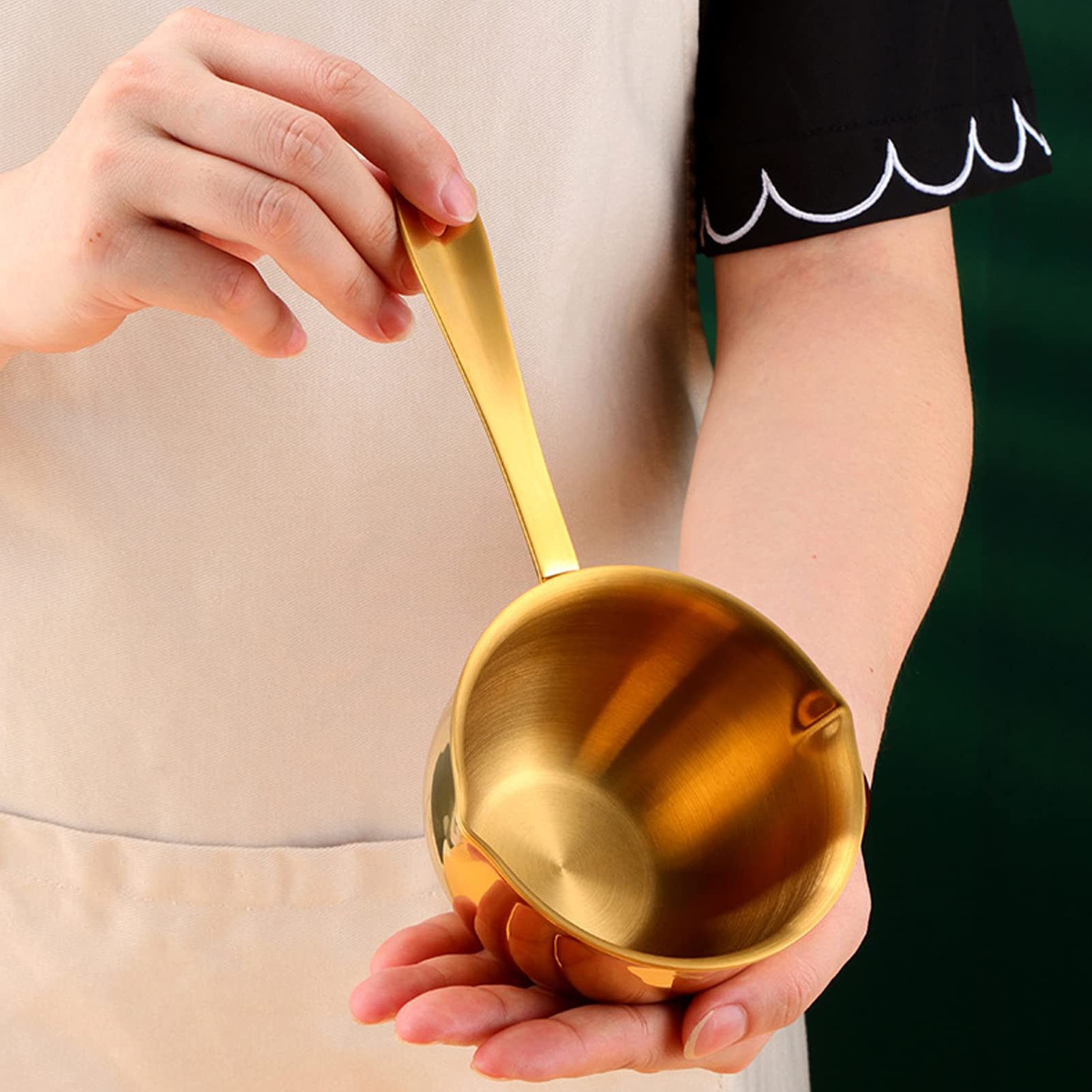 200ml Mini Saucepan 304 Stainless Steel Pot Two Side Spouts Design Butter Milk Chocolate Sauce Pan 3 Layer Composite Pot Bottom Dishwasher Safe (Gold)