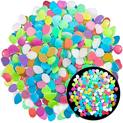 350 PCS Luminous Stones – Mixed Color Glow Rocks Decorations DIY Decorative Pebbles for Aquarium Fish Tank Sidewalk Garden Path Patio Terrace Lawn Yard Ornaments Colorful Cobbles Decor FD05MX350