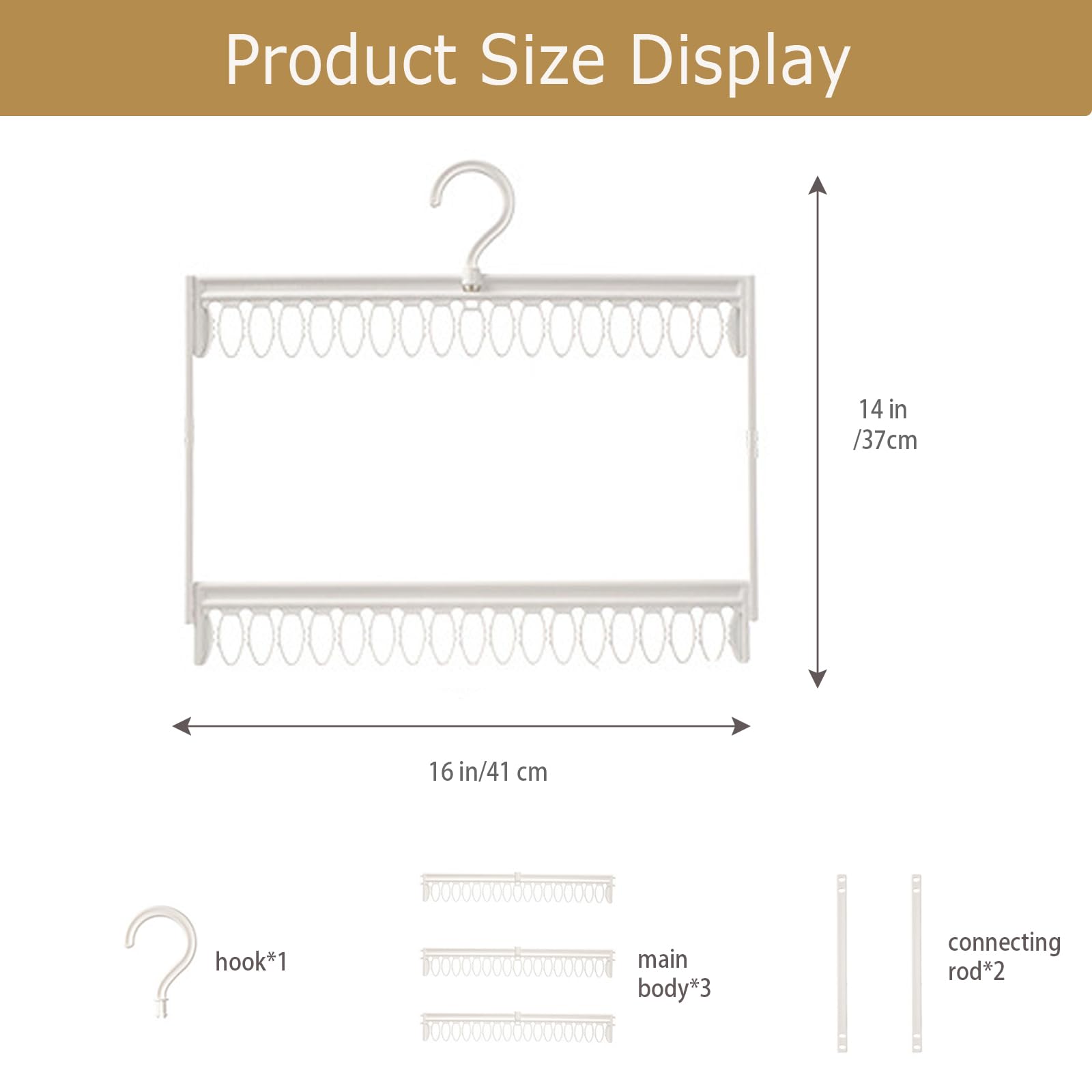 2-Pack Socks Drying Rack with 34 Clips Each, Space-Saving Hanger for Drying Socks and Underwear (2 Tier)