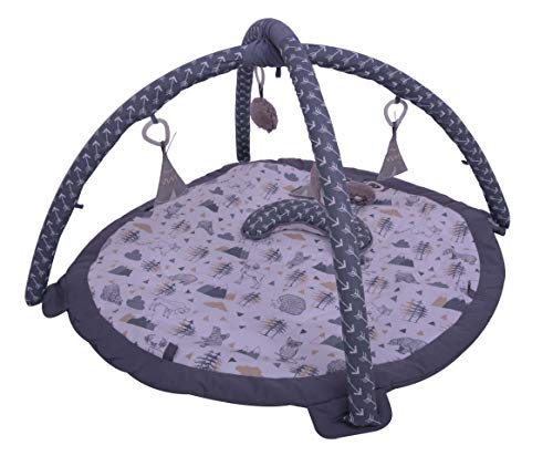 Bacati Woodlands Grey/Beige Neutral Cotton Activity Gym with Mat, Beige/Grey