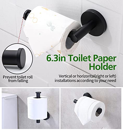 5/10/20pcs Bathroom Hardware Set, Matte Black/Brushed Nickel/Brushed Gold Bathroom Hardware Set, Including 16" Hand Towel Bars, Toilet Paper Holders, Towel Rings, Robe Towel Hooks (5pcs, Black)