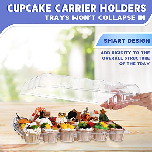 20 Sets Cupcake Containers 24 Count Cupcake Holders Stackable Cupcake Boxes Clear Disposable with Detachable Tall Dome Lid Plastic Cupcake Trays for Wedding Birthday Kitchen Baking Supplies