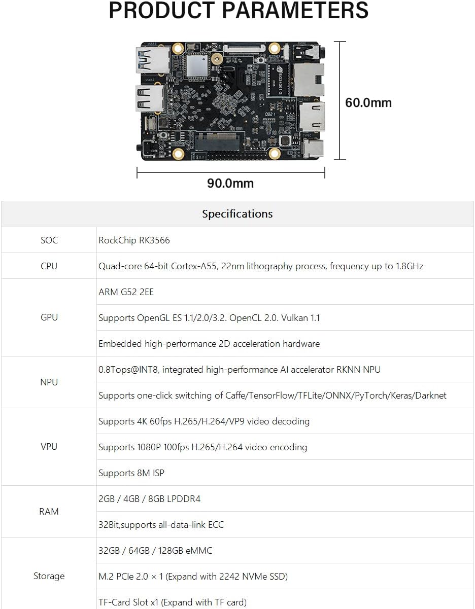 Firefly ROC-RK3566-PC Rockchip RK3566 4GB RAM Single Board Computer Support Caffe/TensorFlow and Geek System