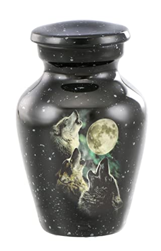 Adult Cremation URNS for Ashes- Adult Classic 3 Wolves Pictured Cremation Urn for Human Ashes, Completely Handicrafted with Velvet Protection Bag,… (Keepsake Qty-1)