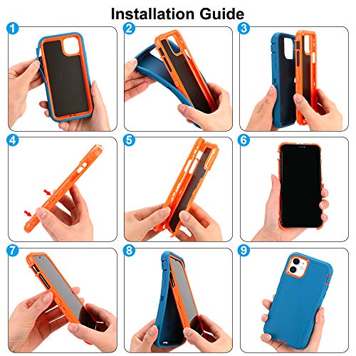CAFEWICH iPhone 11 Case, Heavy Duty Shockproof 3-Layer Full Body Protective High Impact Tough Hybrid Rubber Rugged Durable Phone Cover for iPhone 11 6.1'' - Hot Pink Green