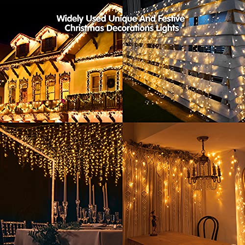 KiflyTooin Led Christmas Lights Outdoor Christmas Decorations Hanging Lights 400LED 8 Modes 75 Drops, Outdoor Indoor Fairy String Lights for Party, Holiday, Wedding Decorations (Warm White)