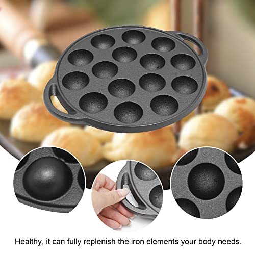 15 Hole Cast Iron Takoyaki Pan, Heavy Duty NonStick Cooking Plate 1.5" Half Sphere Octopus Ball Maker for Baking Cooking