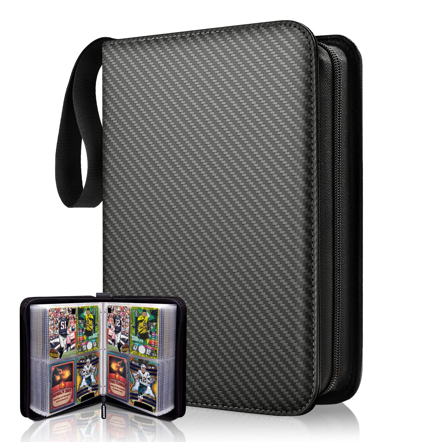 400 Pockets PACKAPRO Trading Cards Binder -Zipper Sports Cards Collector with Removable Sleeves - Card Binders Album Folder Holder for TCG Yugioh Cards Binder Boys Girls Gifts - Metal Grey