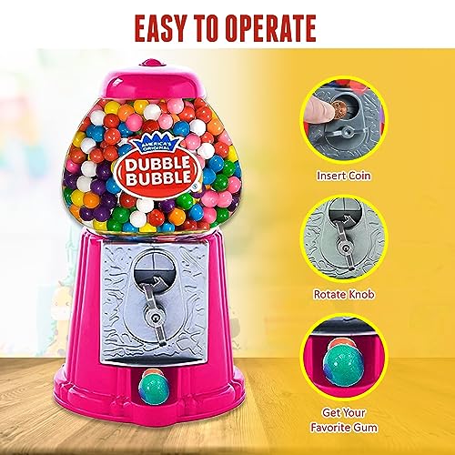 8.5" Coin-Operated Gumball Machine Bank with 85 Gumballs - Pink Candy Dispenser Toy for Kids