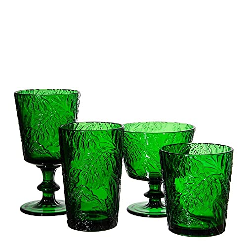 Jomop Handmade Pressed Colored Stemmed Wine Glasses Set Green Set of 4 Retro (4, Wine Goblet)