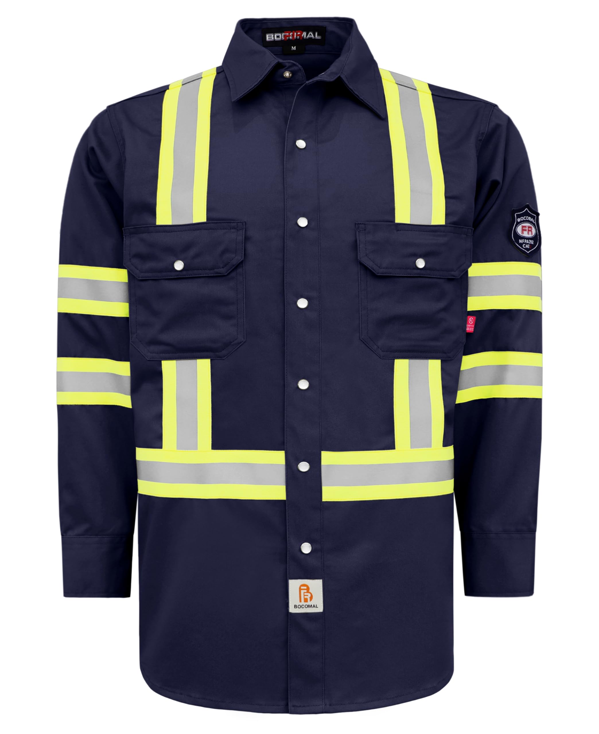 BOCOMAL FR Shirts Hi Vis/High Visibility Flame Resistant/Fire Retardant Shirt 7.5oz Navy FR Shirts for Men