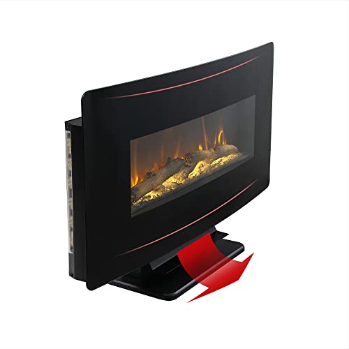 36 Inch Curved Front Electric Fireplace, Freestanding or Wall Mounted Electric Fireplace with Adjustable Flame Color & Remote Control for Apartment/Office/Bedroom, Black