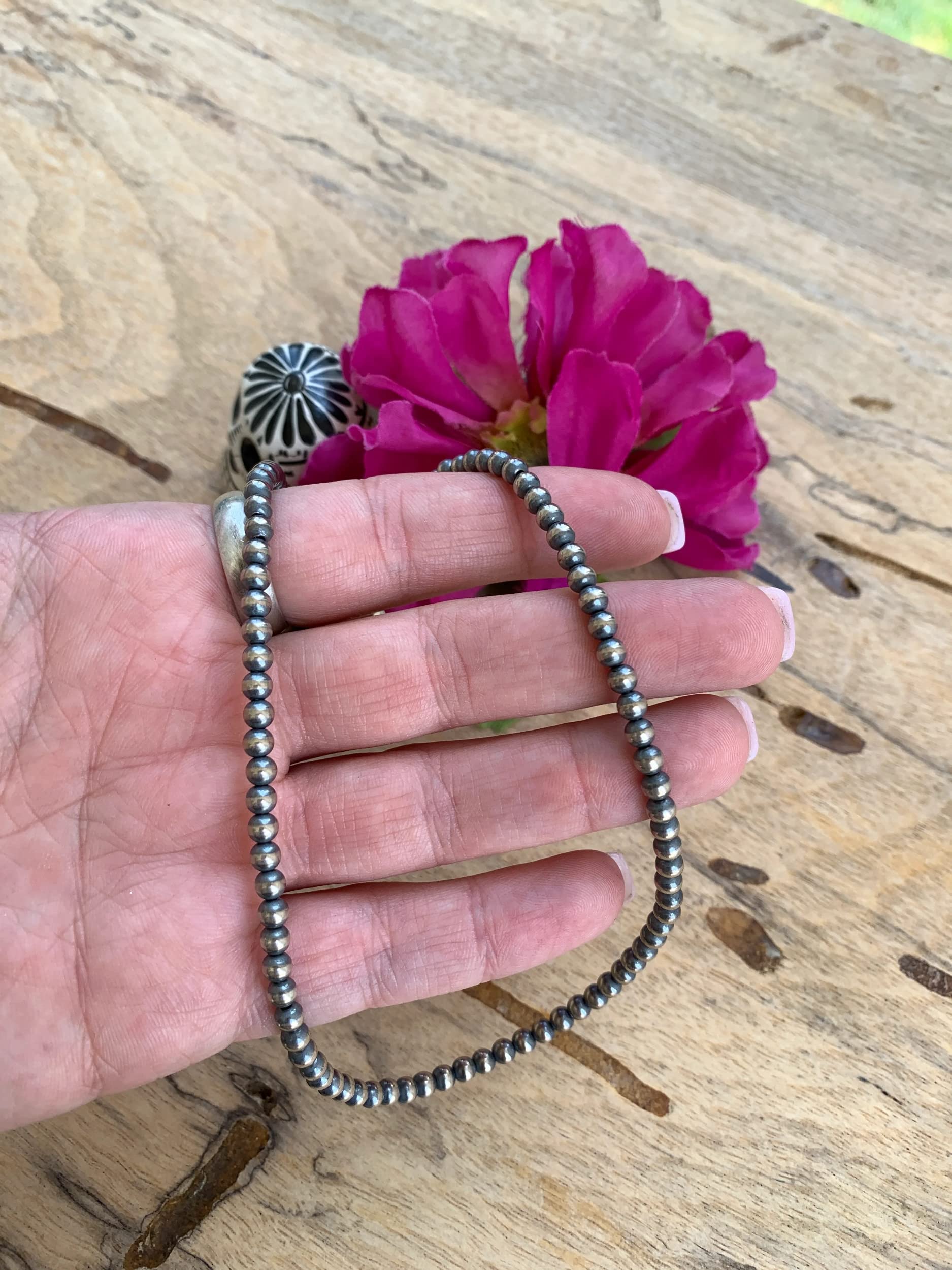 16" 4MM"Navajo Style" Sterling Pearls