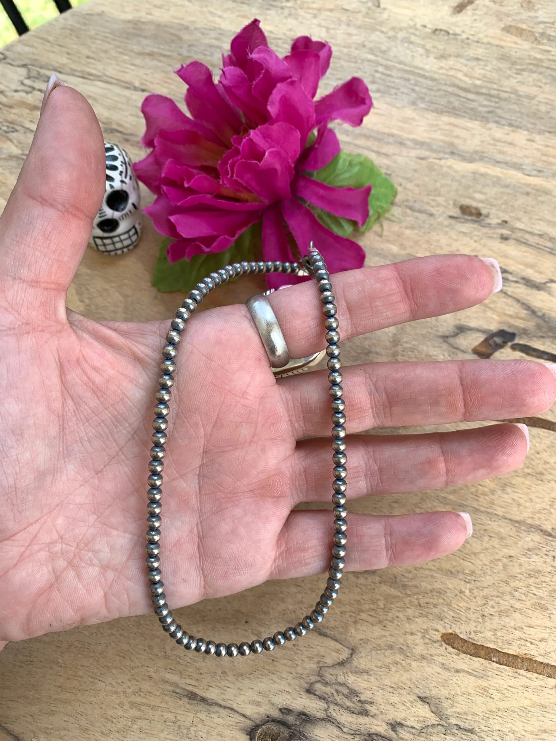 14" 4mm "Navajo Style" Sterling Pearls